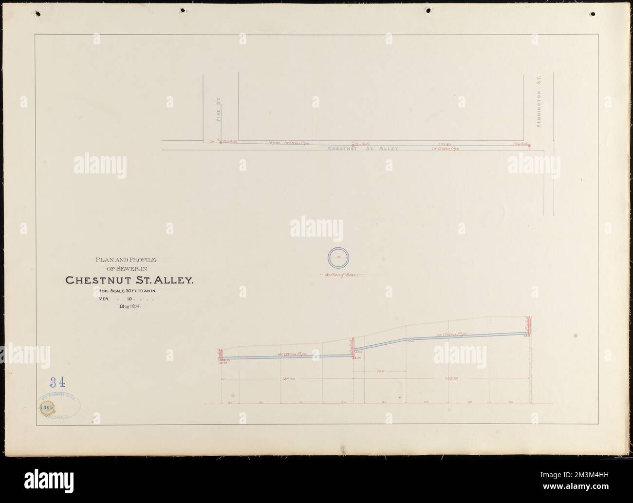Plan and profile of sewer in Chestnut St. Alley , Sewers, Streets ...