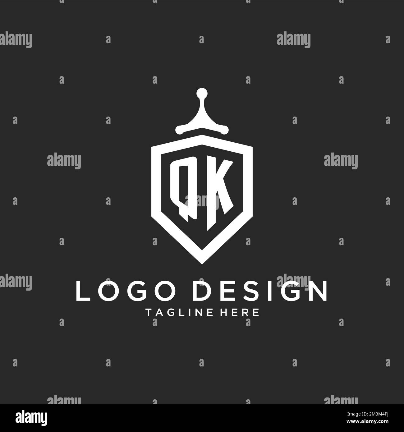 QK monogram logo initial with shield guard shape design ideas Stock ...