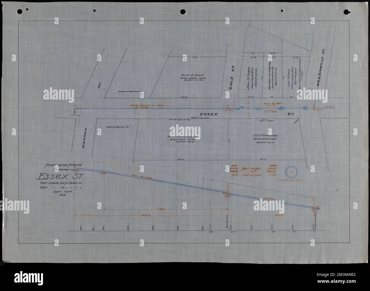 Plan and profile of sewer in Essex St. , Sewers, Streets. Lawrence ...