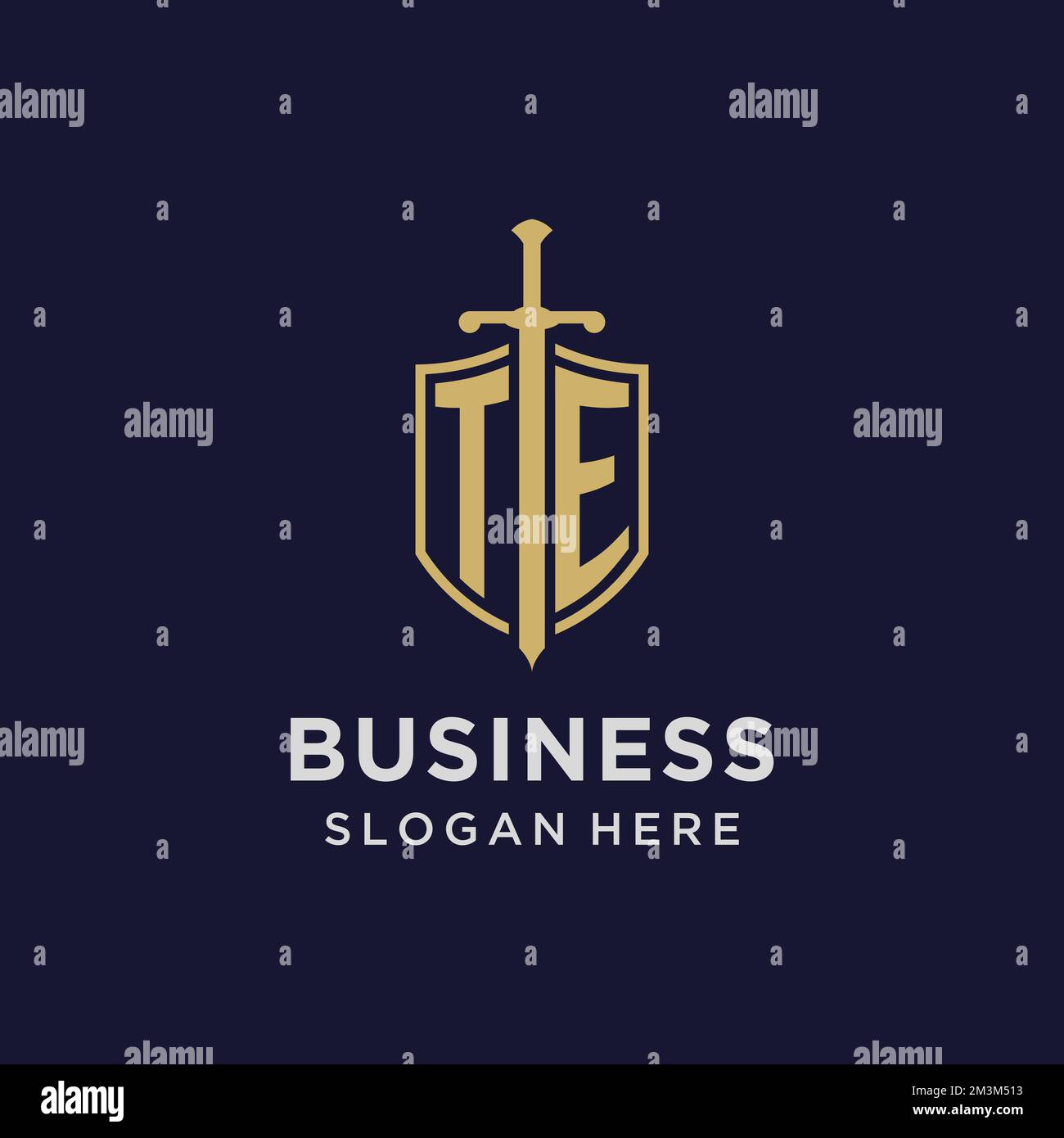 TE logo initial monogram with shield and sword design ideas Stock ...