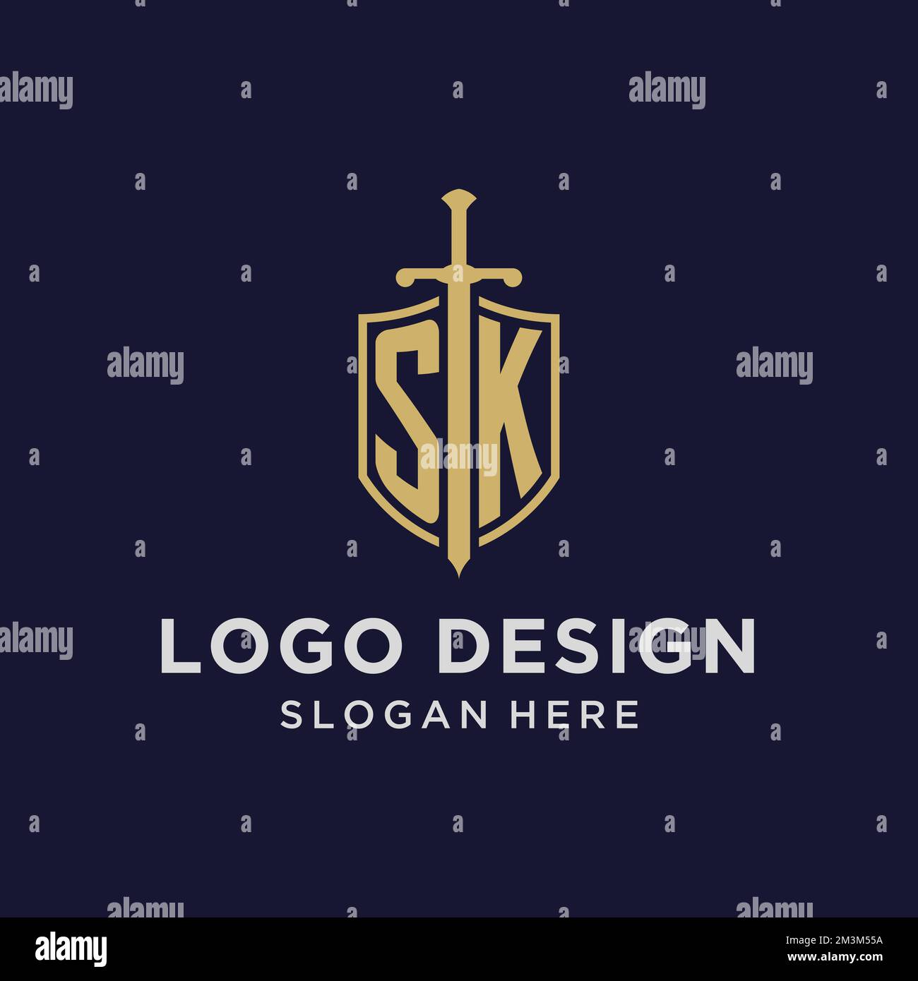 SK logo initial monogram with shield and sword design ideas Stock ...