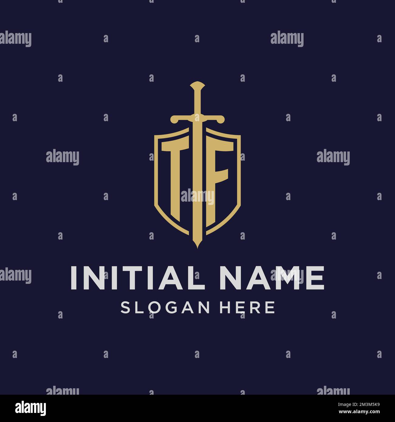 TF logo initial monogram with shield and sword design ideas Stock ...