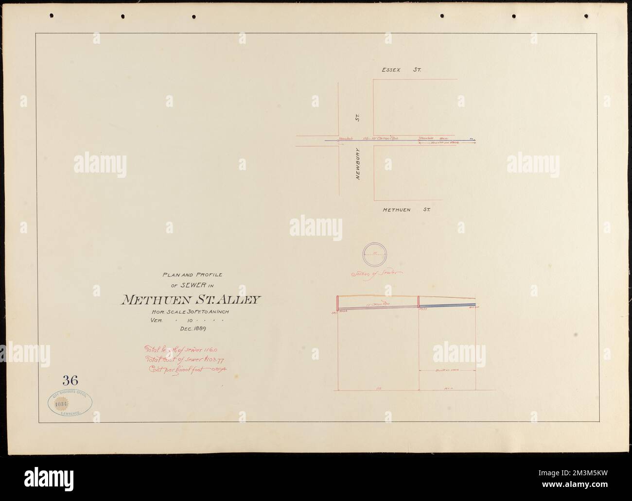 Plan and profile of sewer in Methuen St. Alley , Sewers, Streets ...