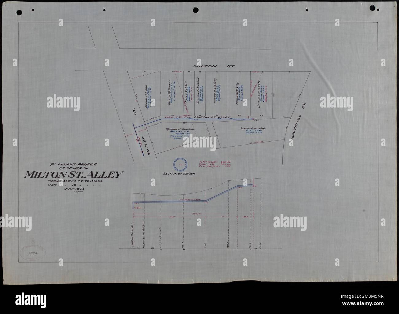 Plan and profile of sewer in Milton St. Alley , Sewers, Streets ...