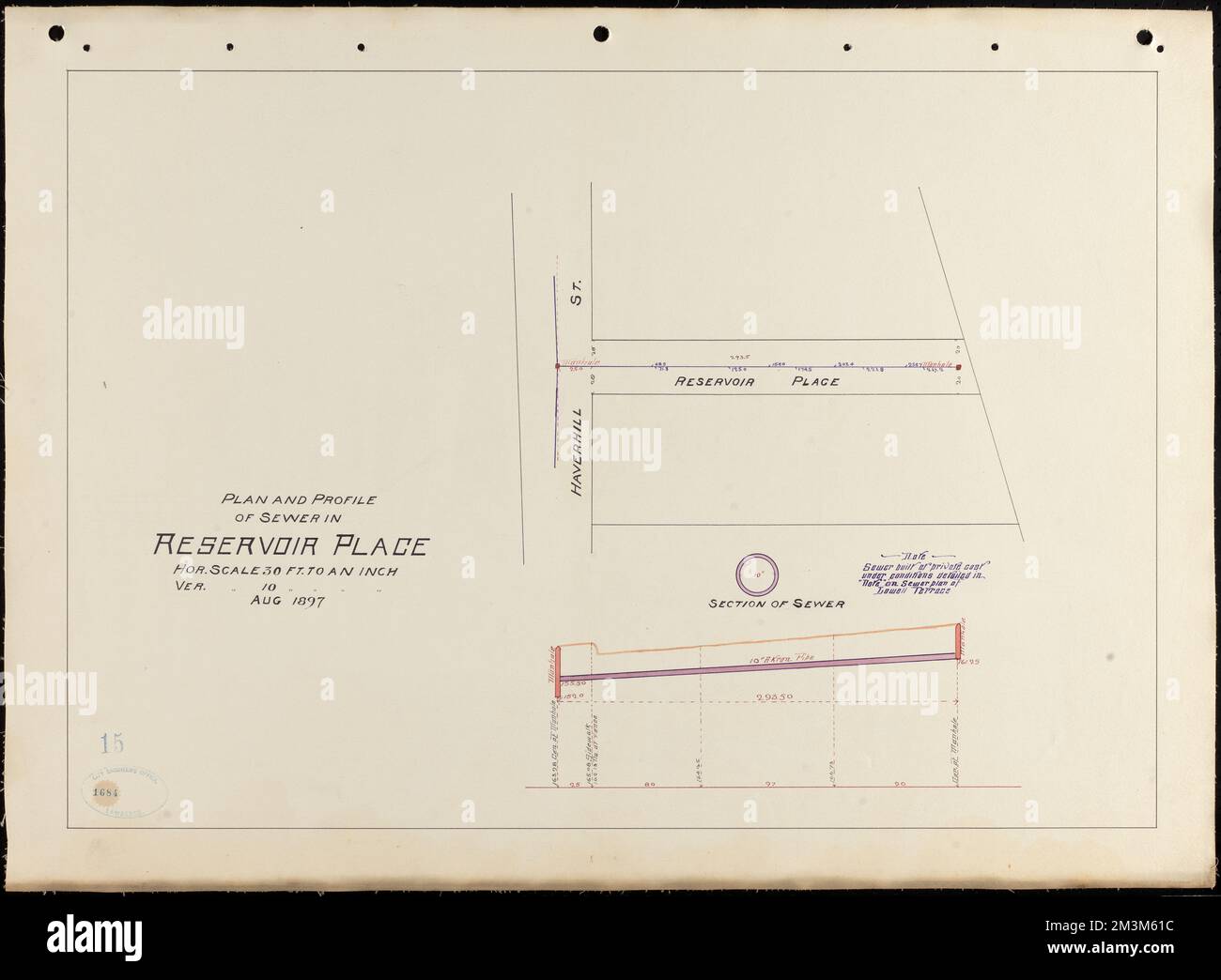 Plan and profile of sewer in Reservoir Place , Sewers, Streets ...