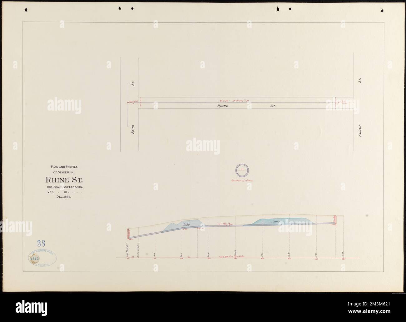 Plan and profile of sewer in Rhine St. , Sewers, Streets. Lawrence ...