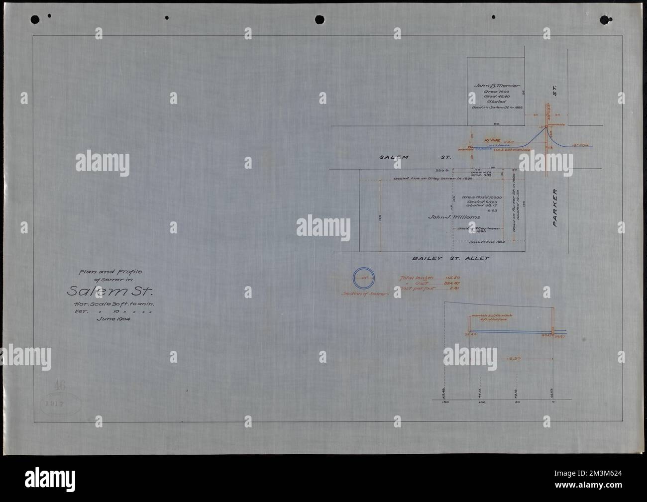 Plan and profile of sewer in Salem St. , Sewers, Streets. Lawrence ...