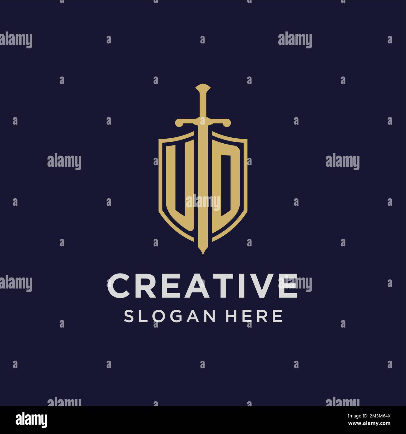 UD logo initial monogram with shield and sword design ideas Stock ...