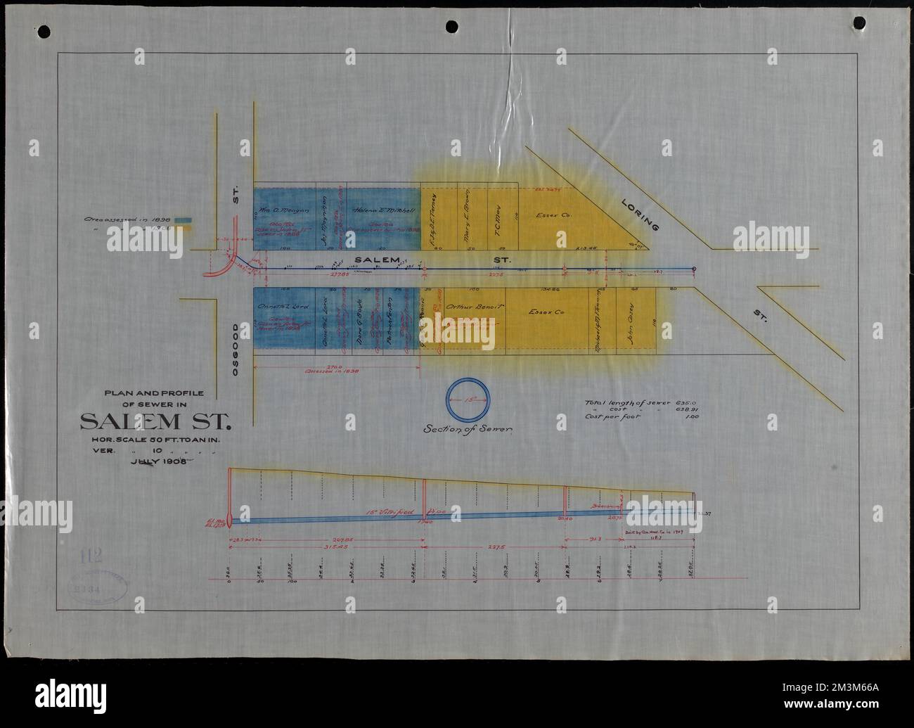 Plan and profile of sewer in Salem St. , Sewers, Streets. Lawrence ...