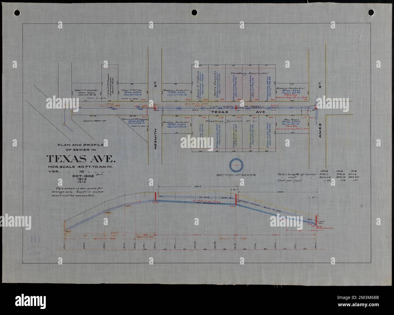 Plan and profile of sewer in Texas Ave. , Sewers, Streets. Lawrence ...