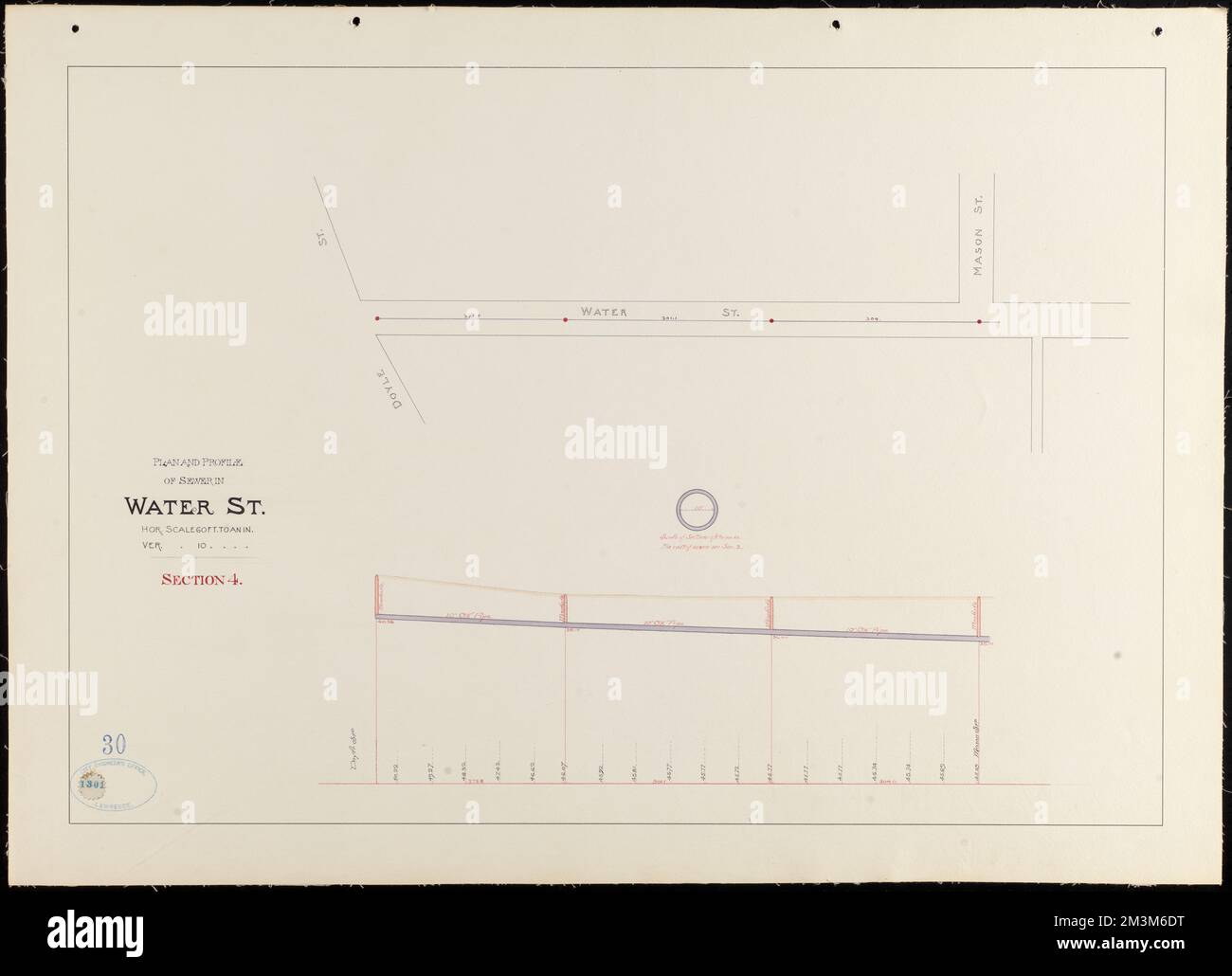 Plan and profile of sewer in Water St., section 4 , Sewers, Streets ...