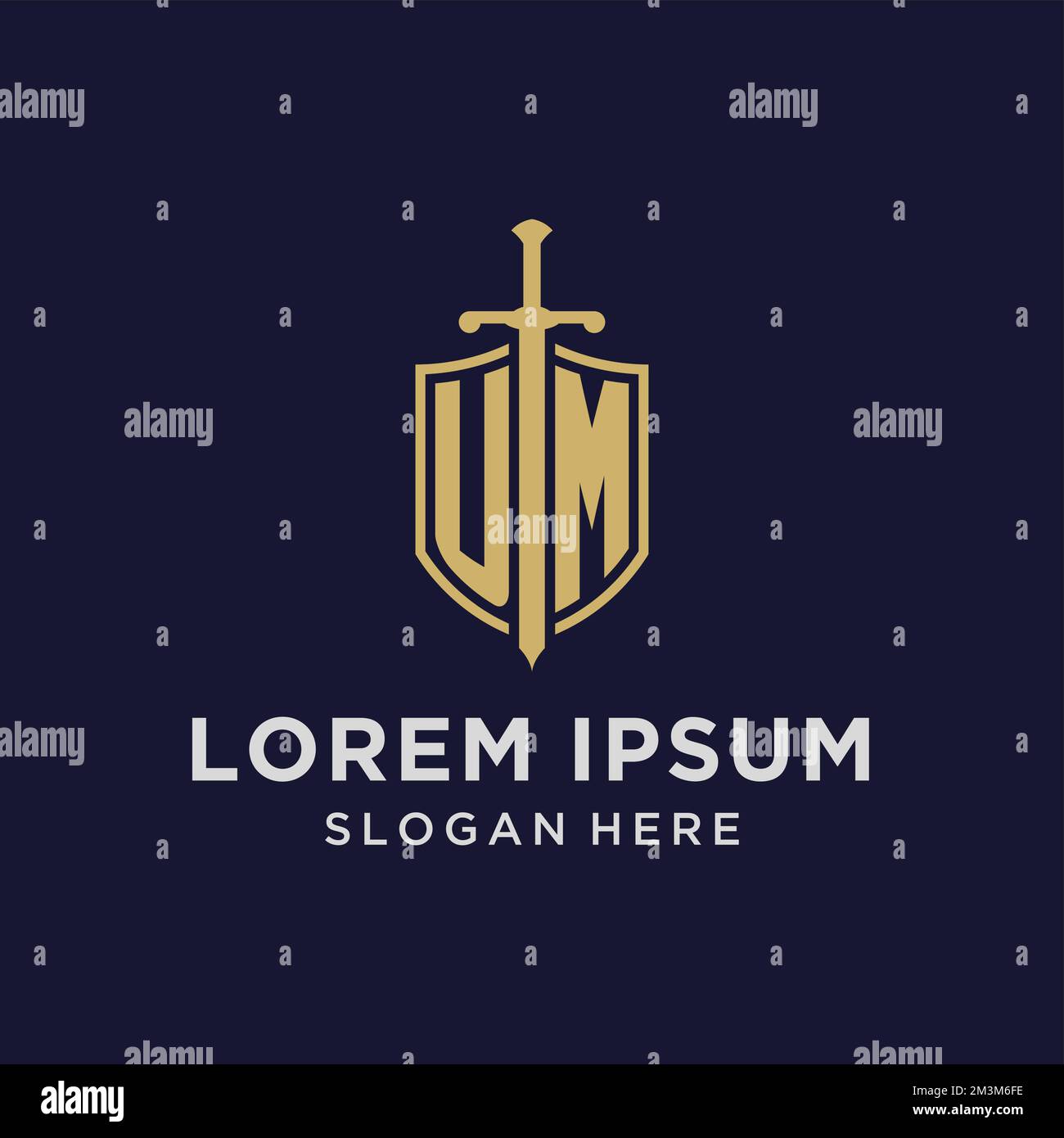 UM logo initial monogram with shield and sword design ideas Stock ...