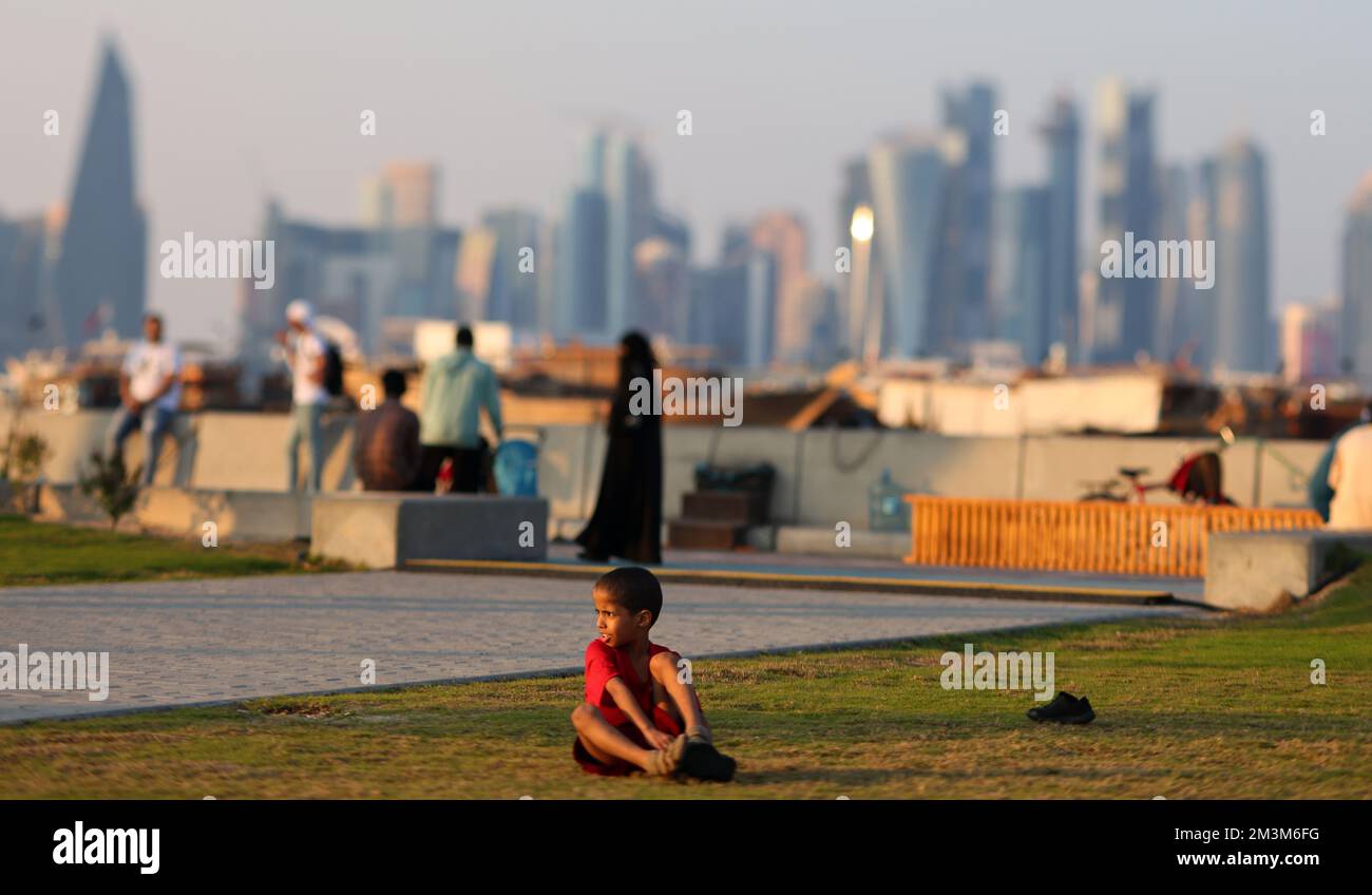 Children Skyline of Doha West Bay Fussball WM 2022 in Qatar FIFA ...