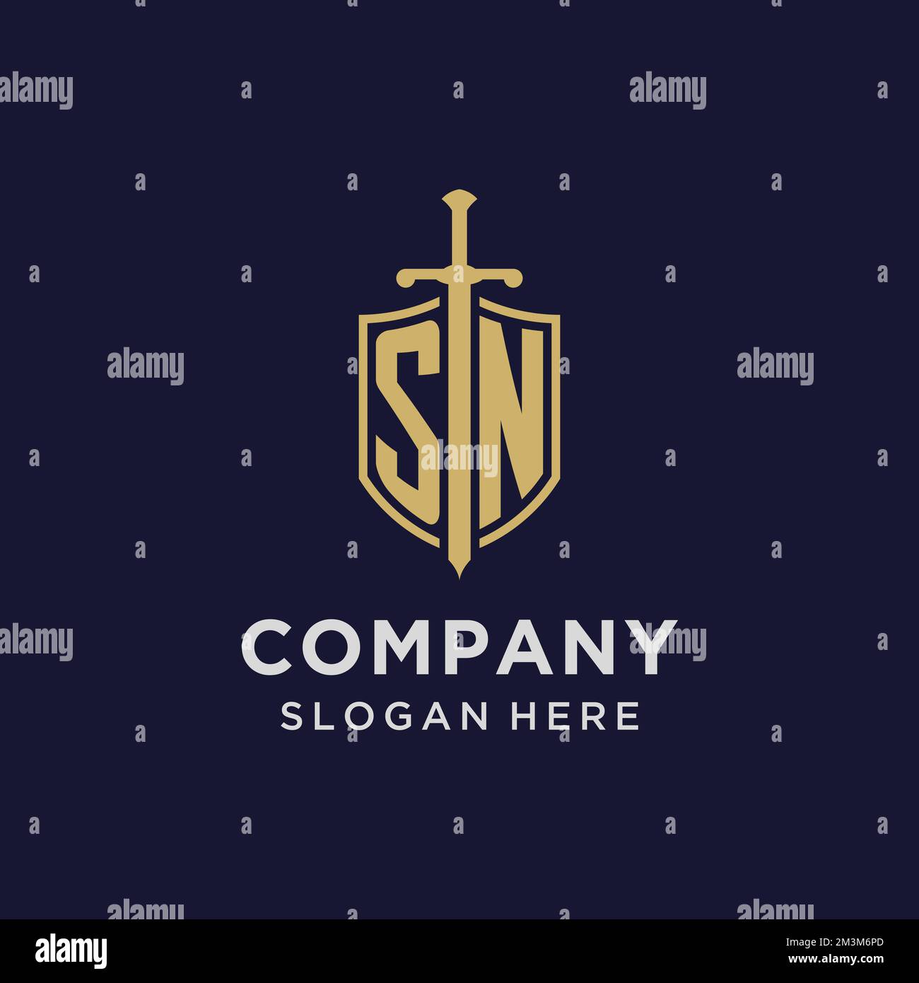 SN logo initial monogram with shield and sword design ideas Stock ...