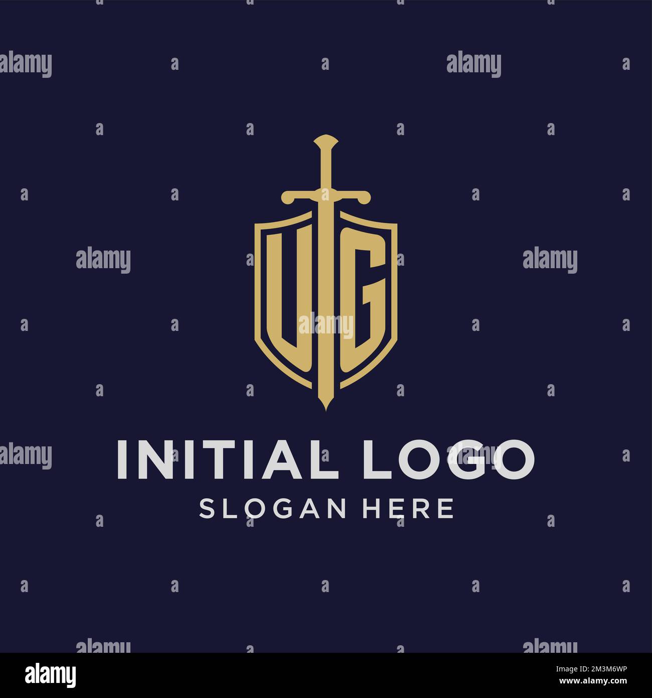 UG logo initial monogram with shield and sword design ideas Stock ...