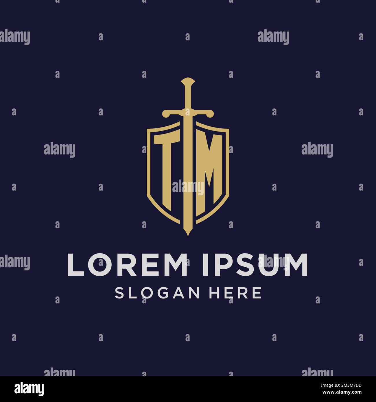 TM logo initial monogram with shield and sword design ideas Stock ...
