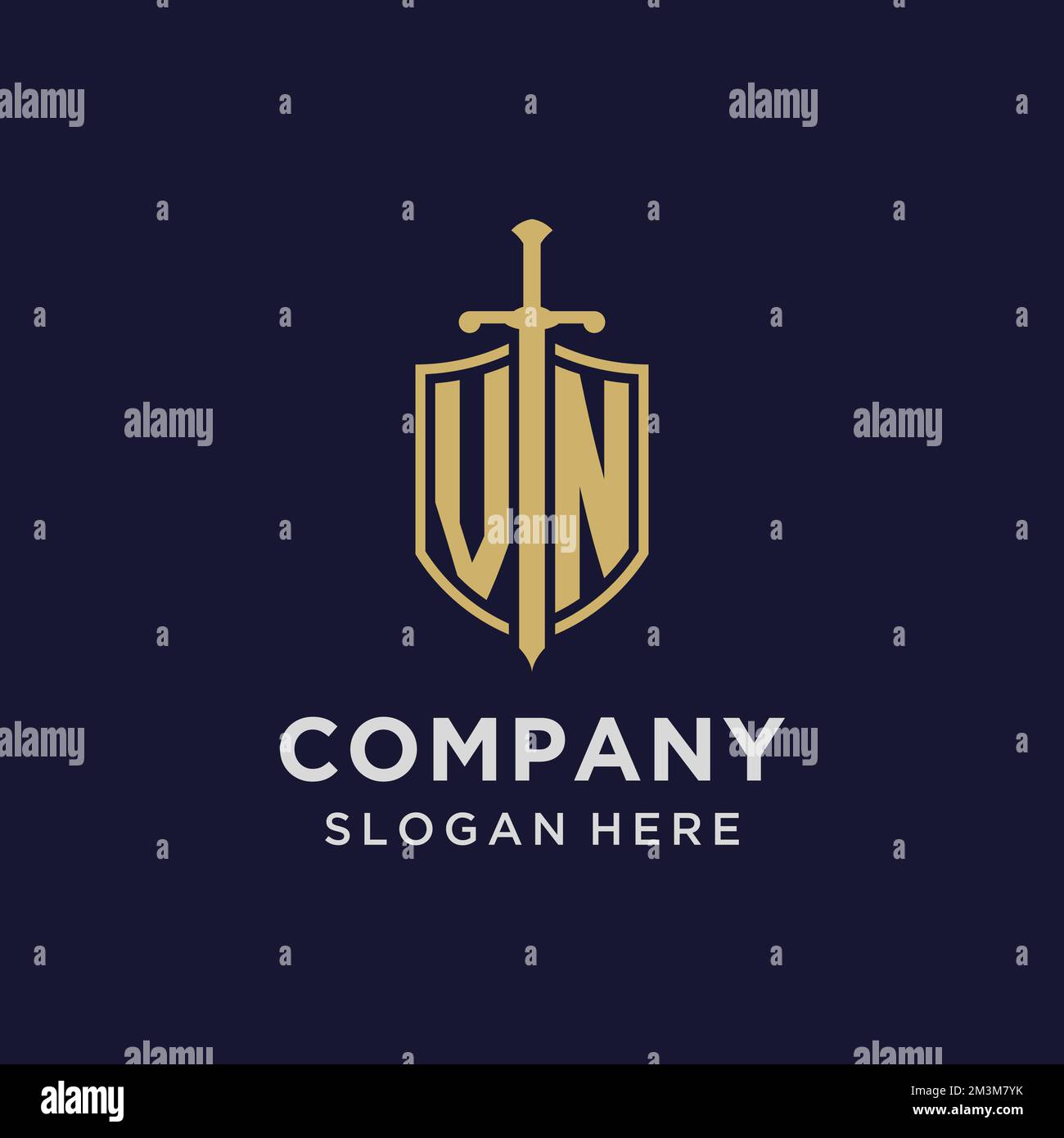 VN logo initial monogram with shield and sword design ideas Stock ...