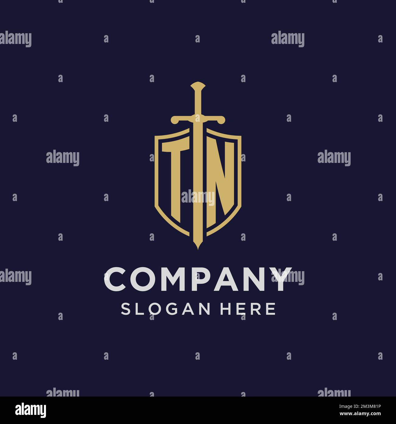 TN logo initial monogram with shield and sword design ideas Stock ...
