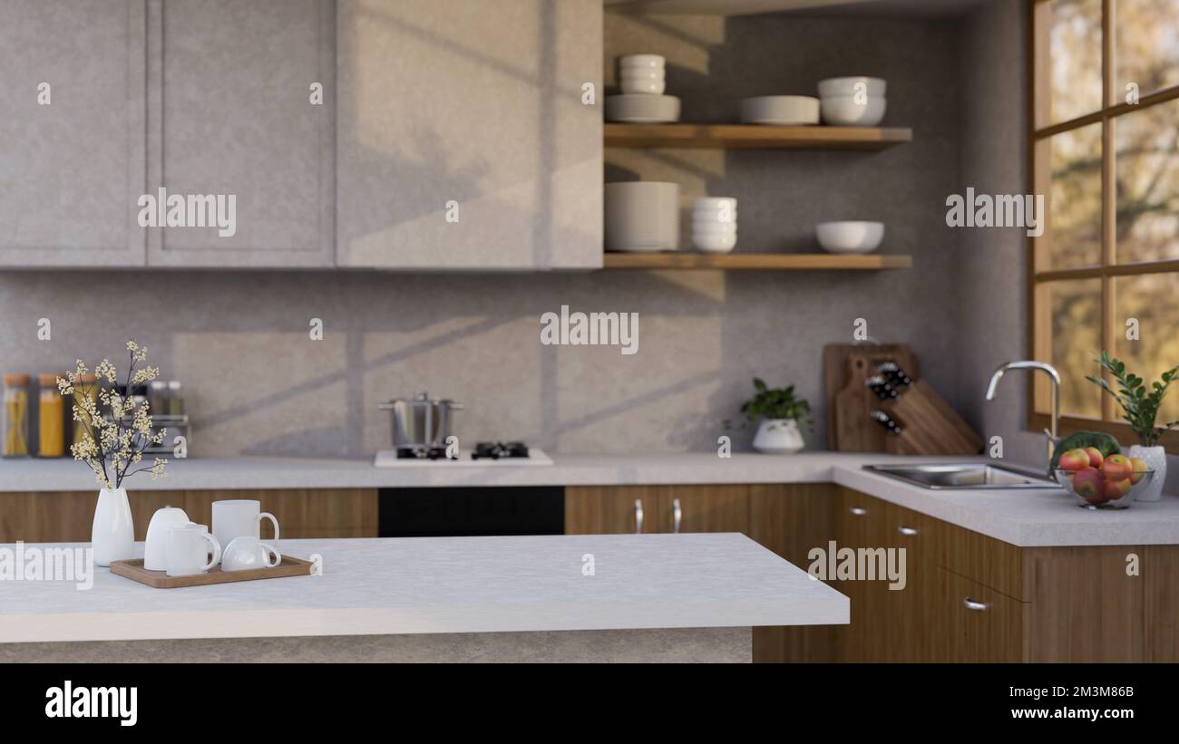Modern contemporary home kitchen room with copy space for product ...