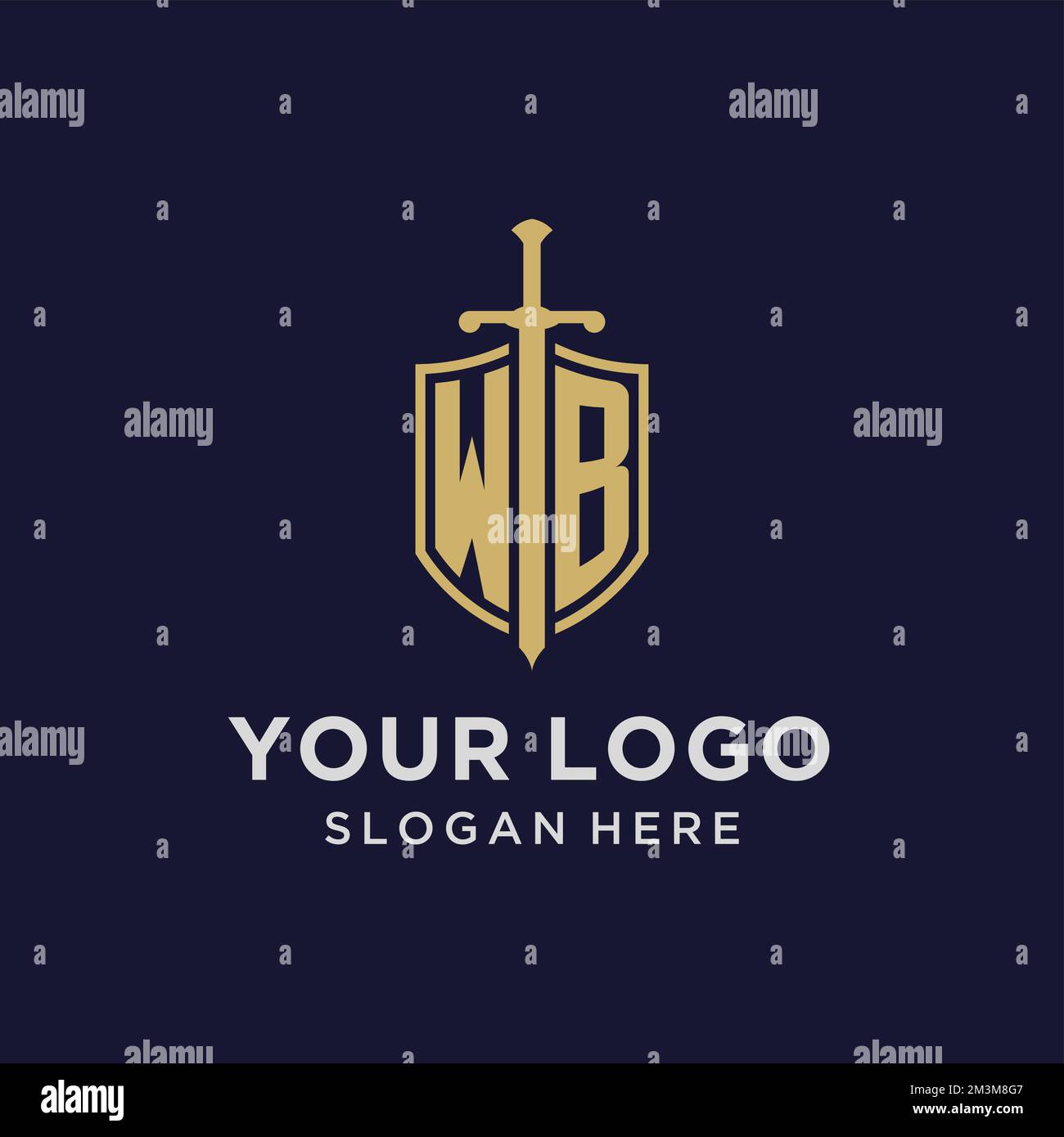 WB logo initial monogram with shield and sword design ideas Stock ...
