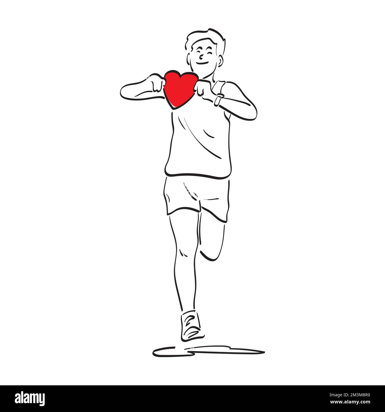 line art male runner holding red heart illustration vector hand drawn ...