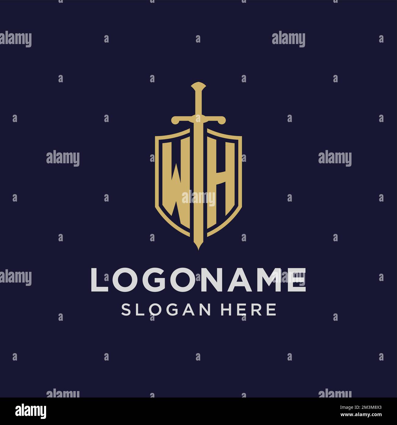 WH logo initial monogram with shield and sword design ideas Stock Vector Image & Art - Alamy