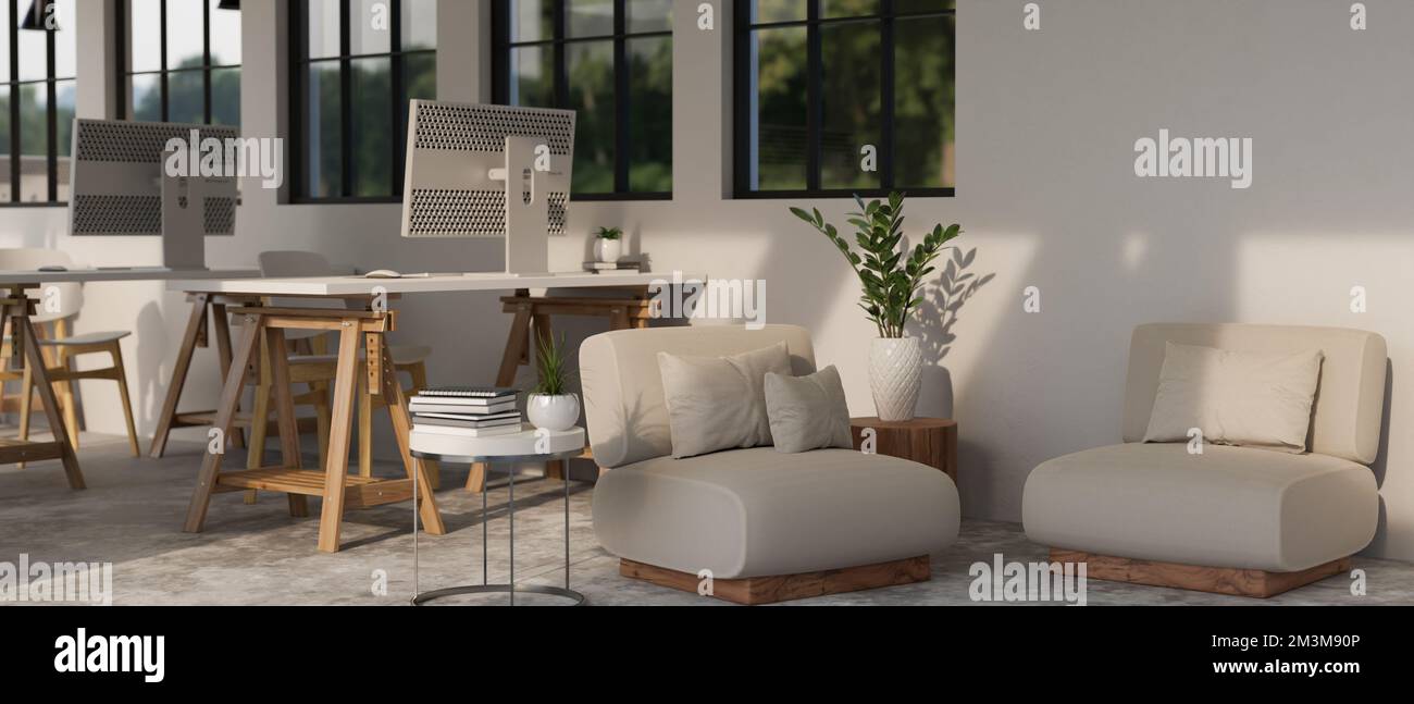 Modern contemporary and minimal office workplace interior design with ...