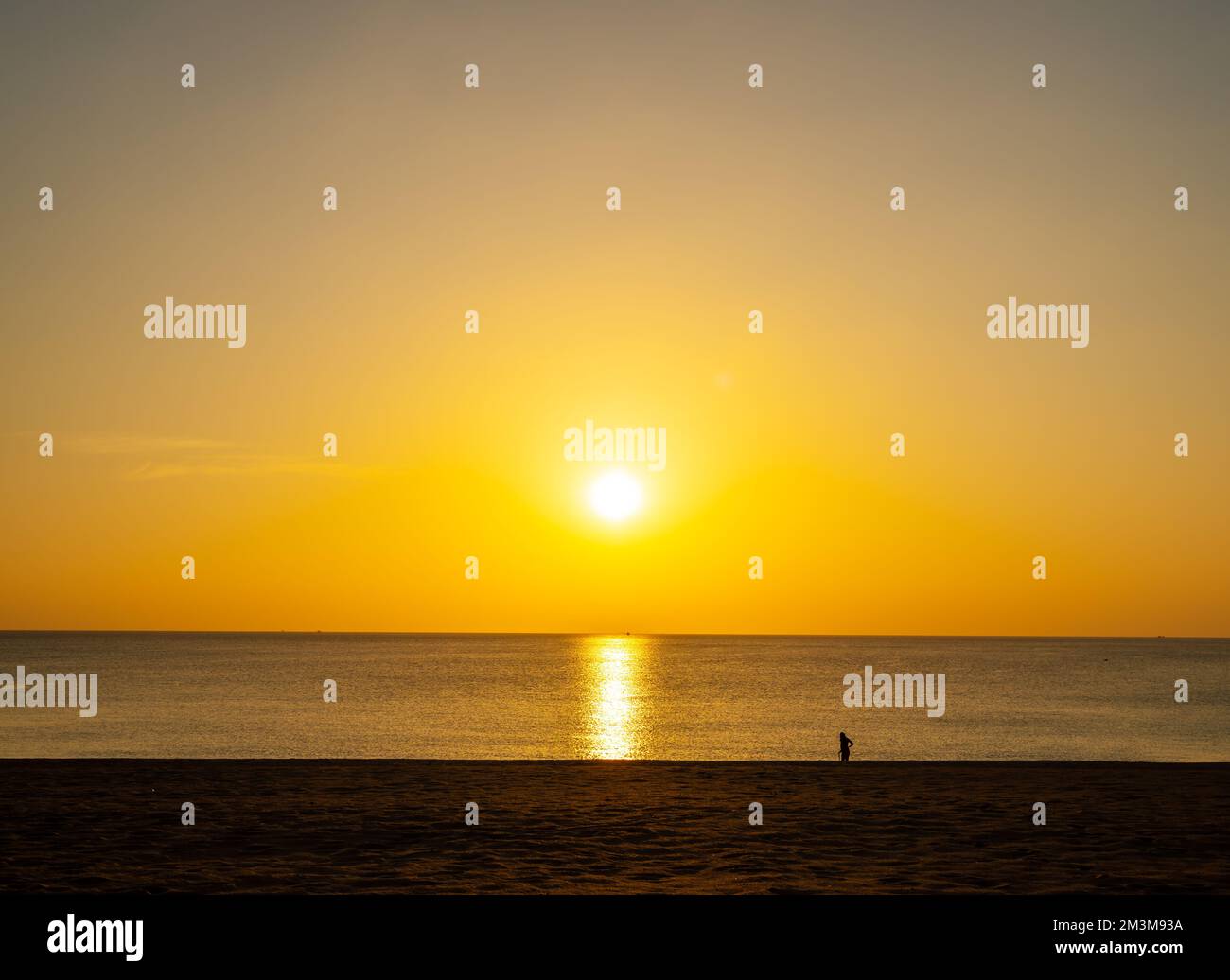 Beach sand sunset or sunrise with colorful of cloud sky and sunlight in ...