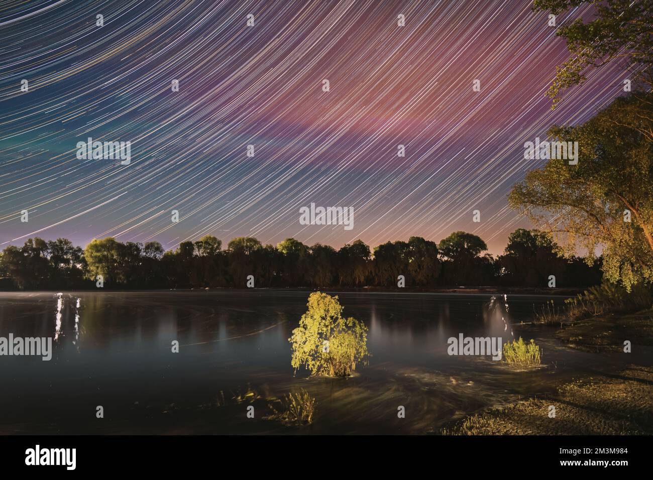 Unusual Stars Effect Sky. Meteors Fly Across Night Sky. Night Sky Above ...