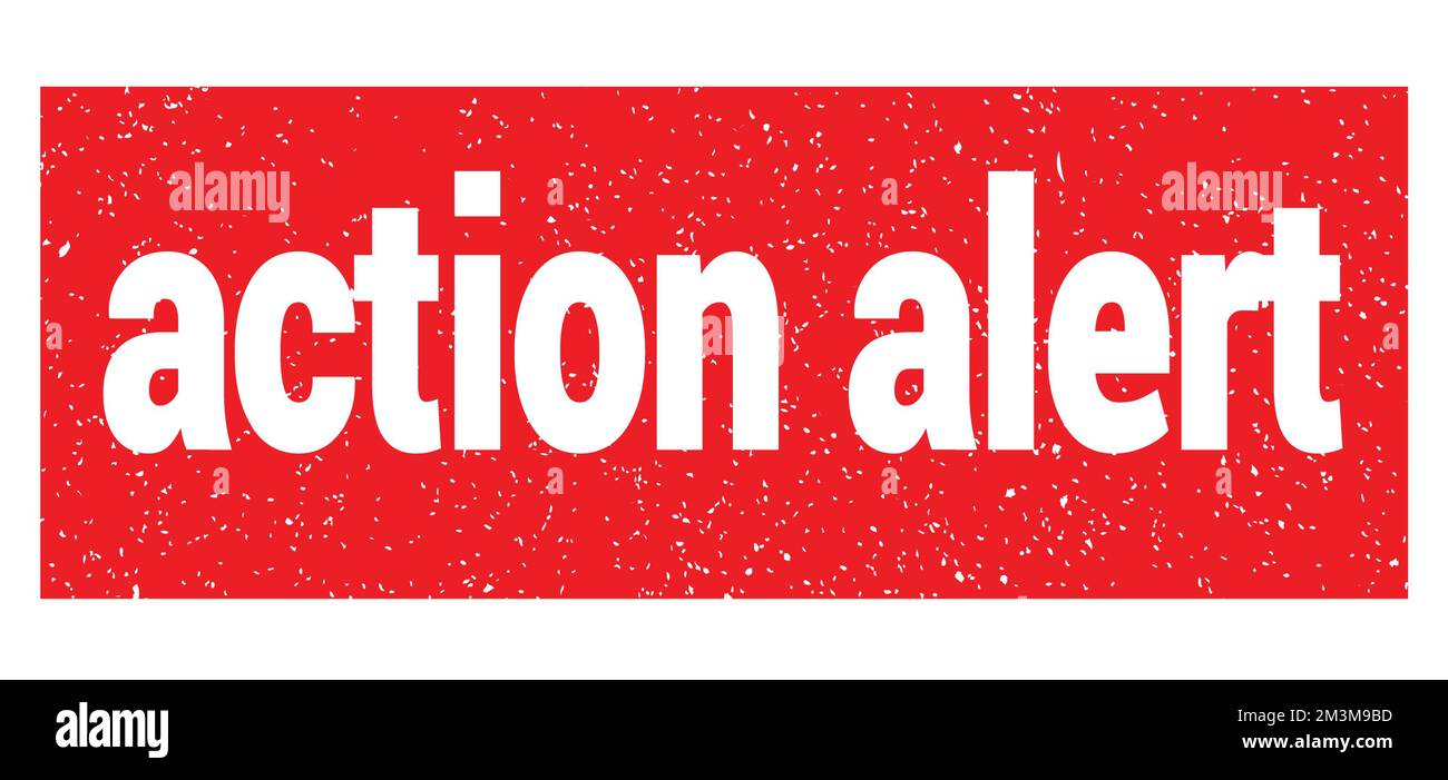 action alert text written on red grungy stamp sign Stock Photo - Alamy