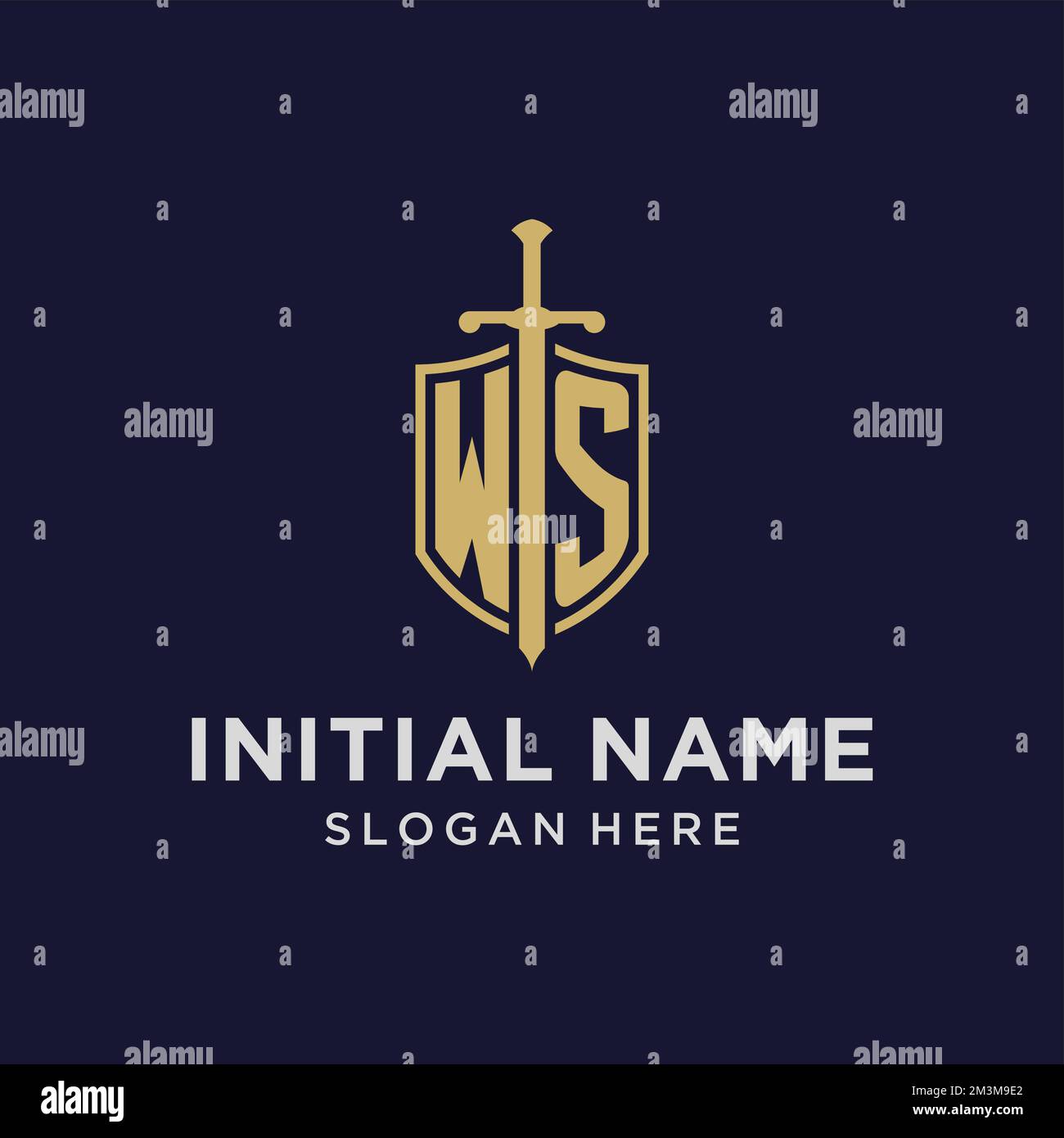 WS logo initial monogram with shield and sword design ideas Stock ...