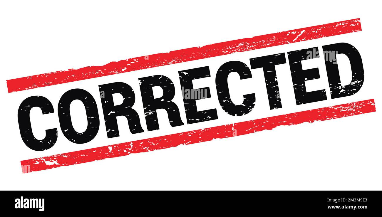 CORRECTED text written on black-red rectangle stamp sign Stock Photo ...
