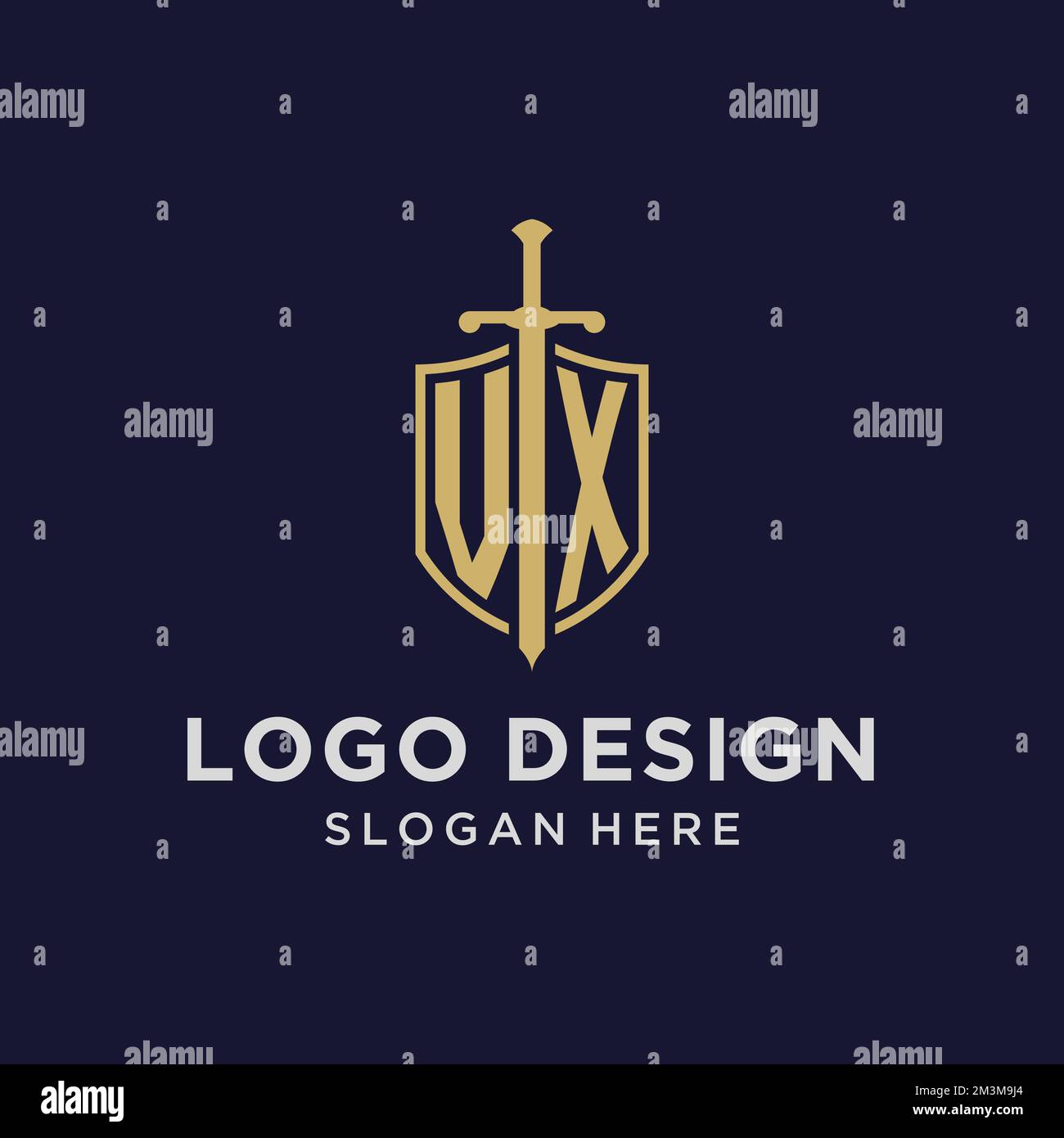 VX logo initial monogram with shield and sword design ideas Stock ...