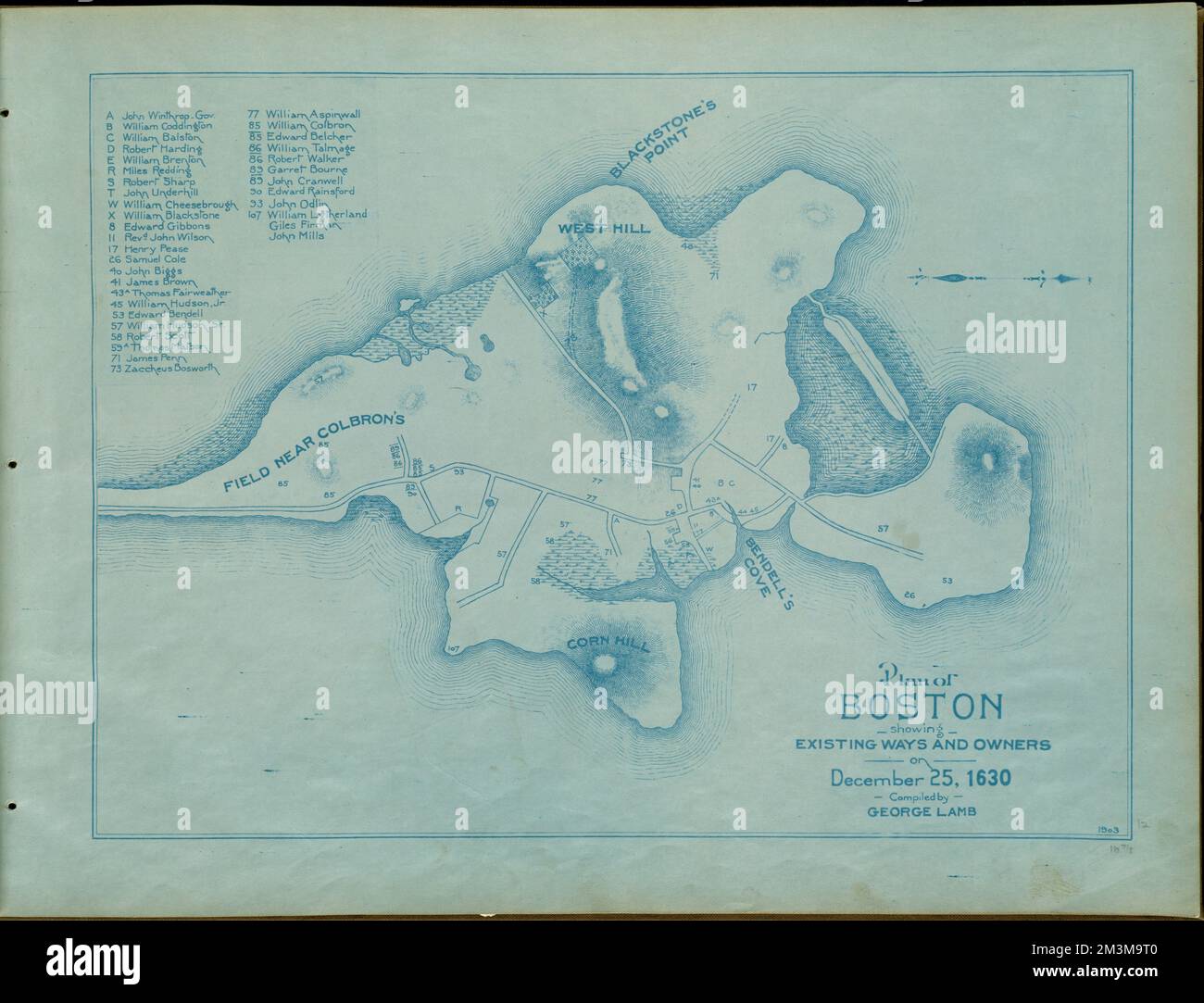 Plan of Boston showing existing ways and owners on December 25, 1630 ...