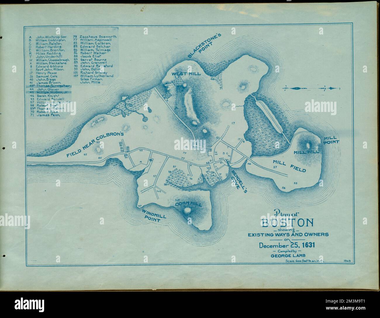 Plan of Boston showing existing ways and owners on December 25, 1631 ...