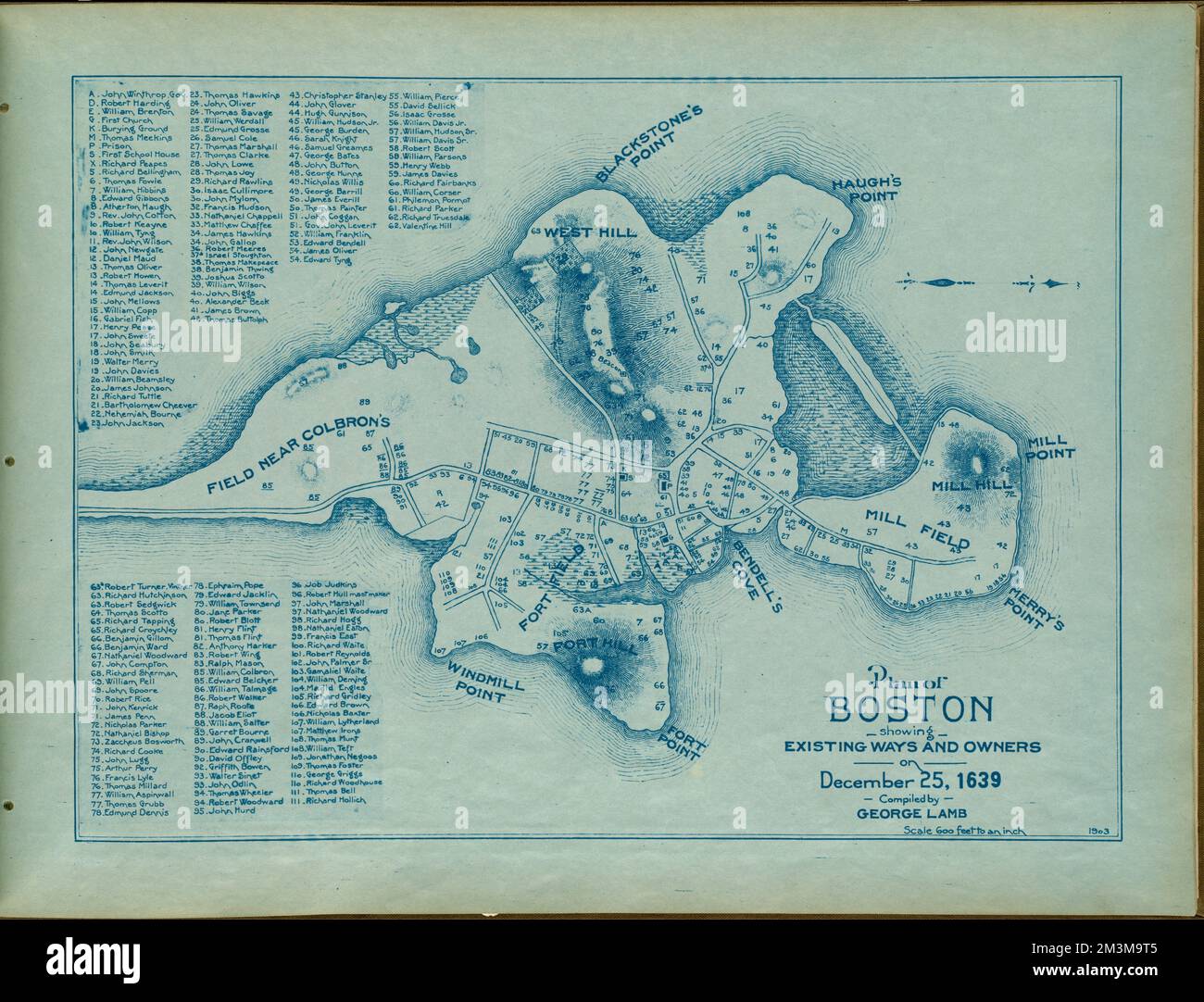 Plan of Boston showing existing ways and owners on December 25, 1639 ...
