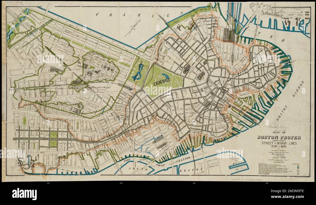 Plan of Boston proper : showing changes in street and wharf lines, 1795 ...