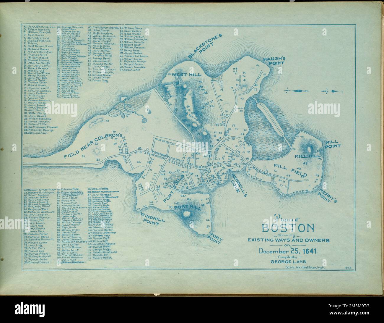 Plan of Boston showing existing ways and owners on December 25, 1641 ...