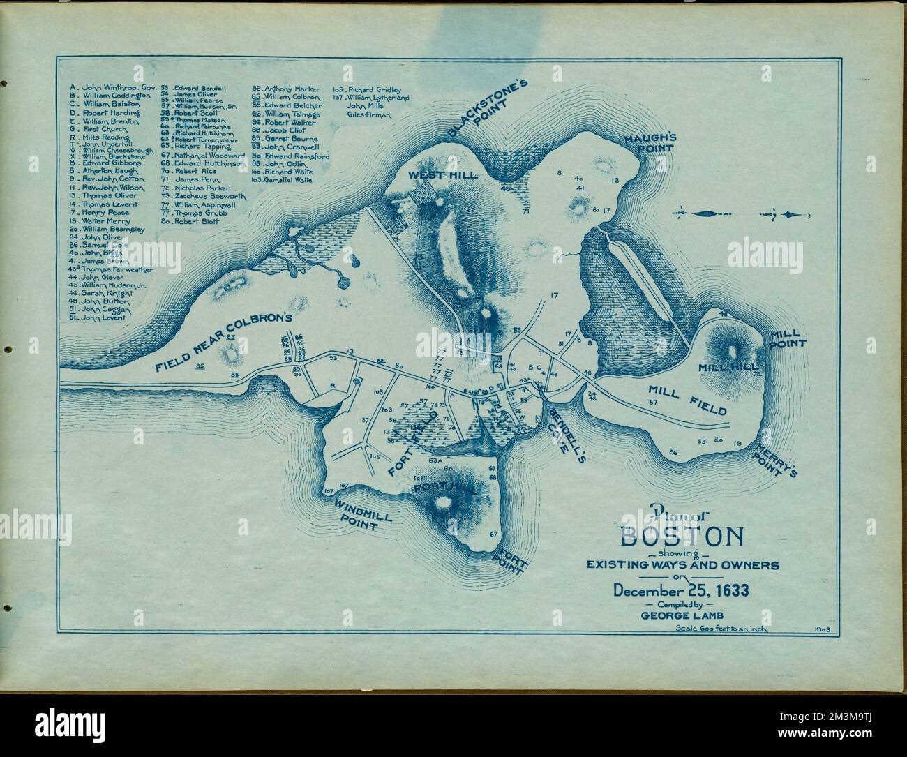 Plan of Boston showing existing ways and owners on December 25, 1633 ...