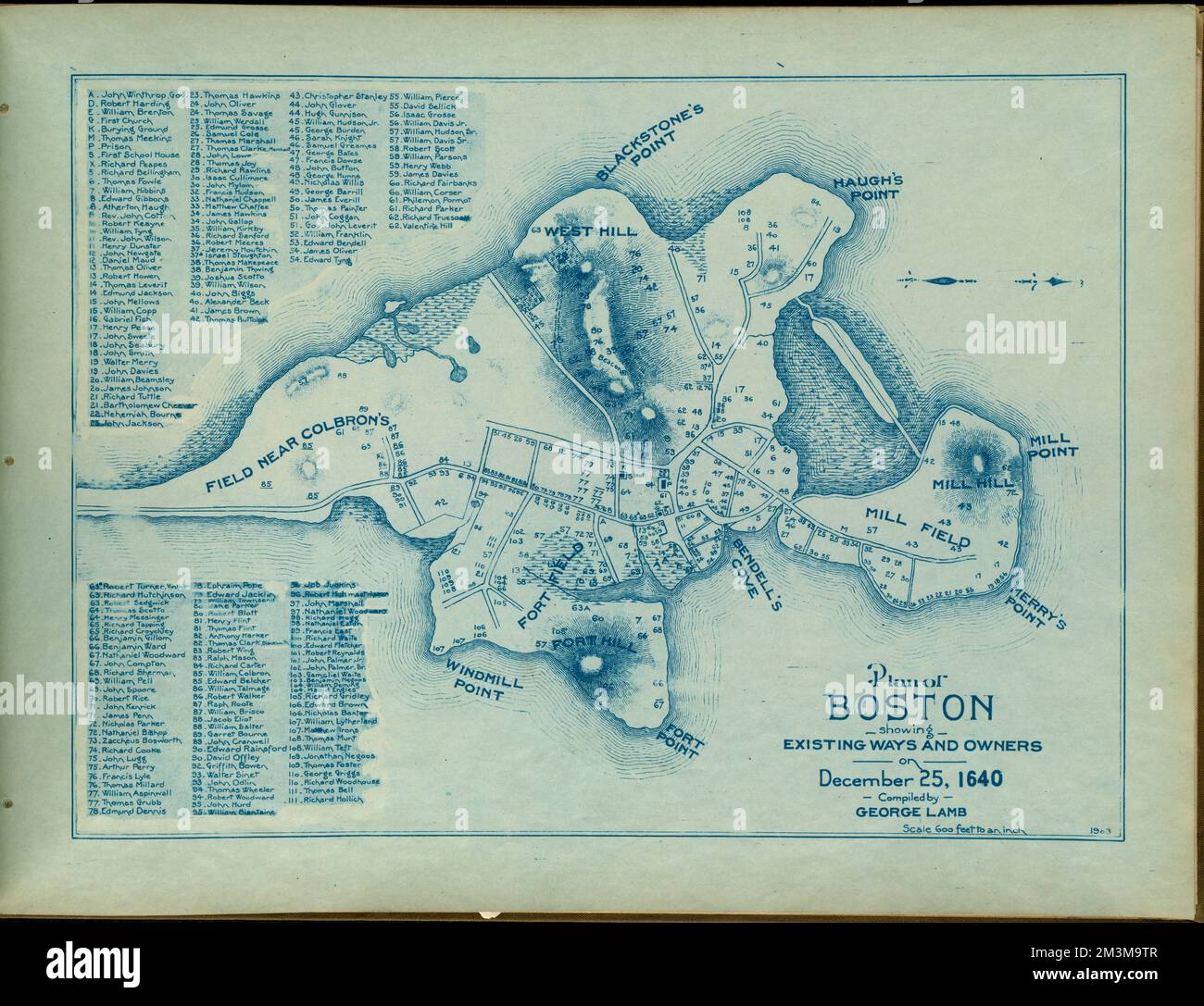 Plan of Boston showing existing ways and owners on December 25, 1640 ...