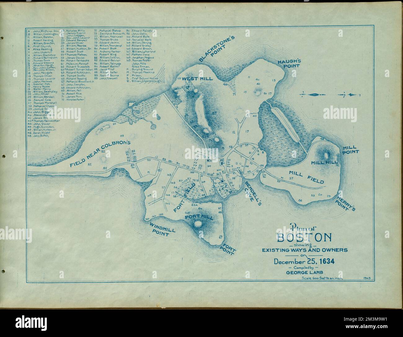 Plan of Boston showing existing ways and owners on December 25, 1634 ...