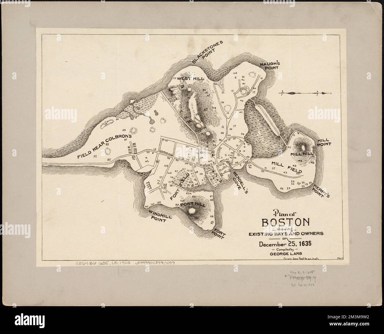 Plan of Boston showing existing ways and owners on December 25, 1635 ...