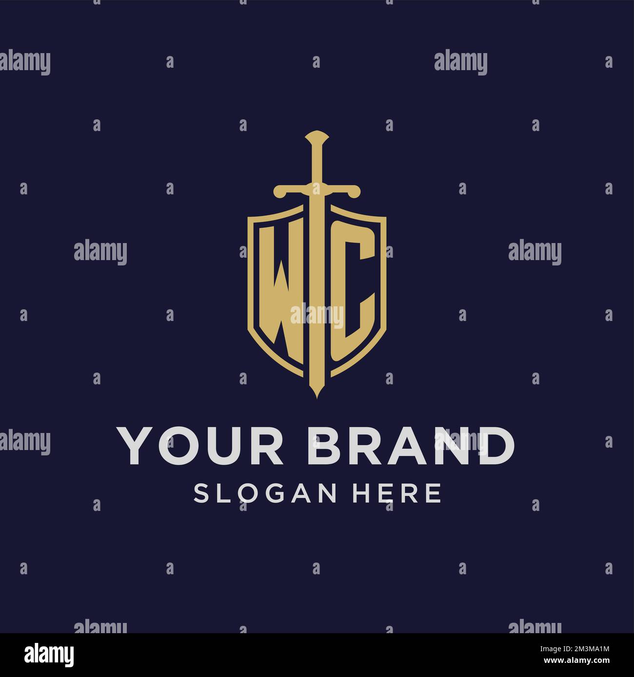 WC logo initial monogram with shield and sword design ideas Stock ...
