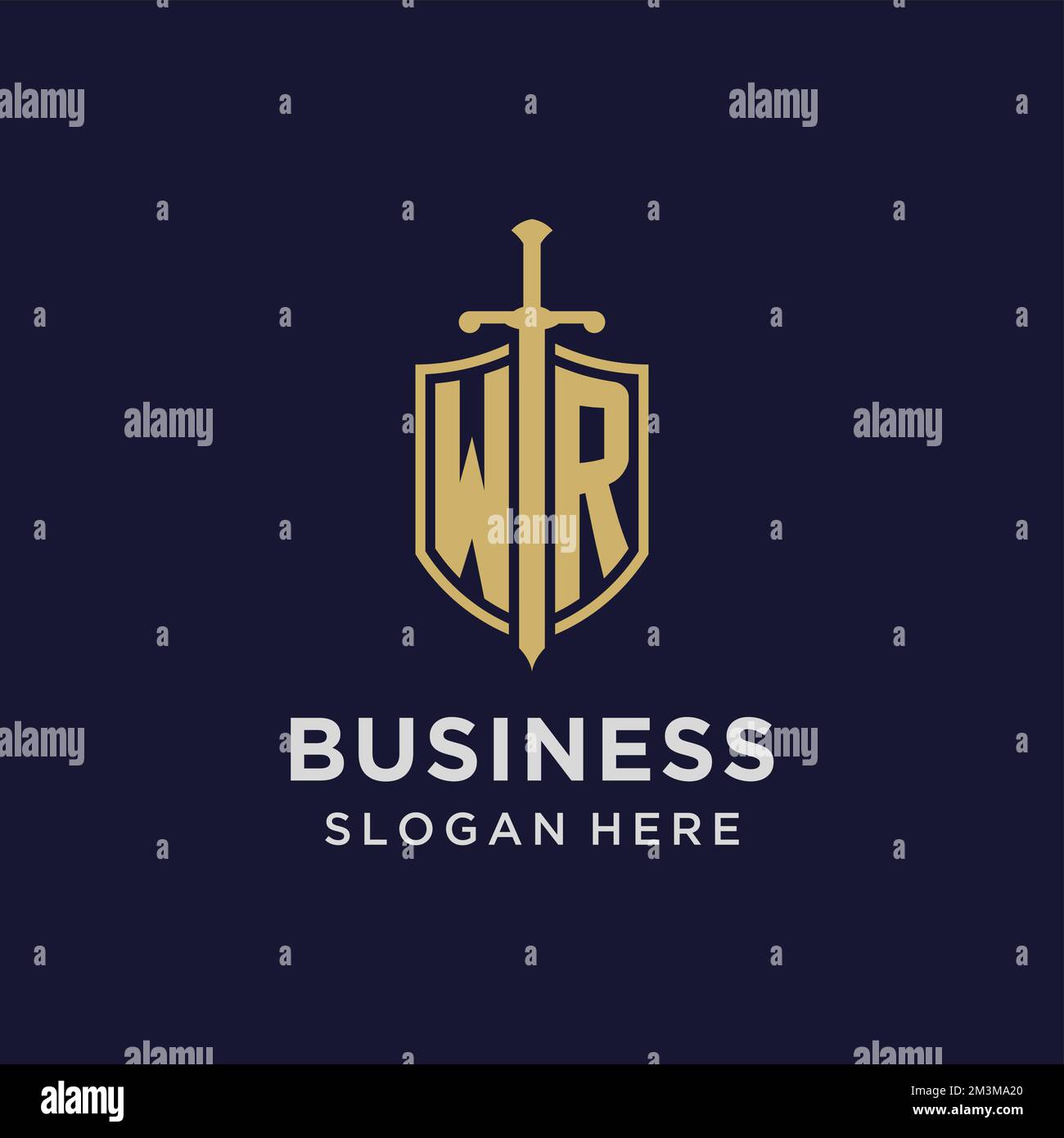 WR logo initial monogram with shield and sword design ideas Stock ...