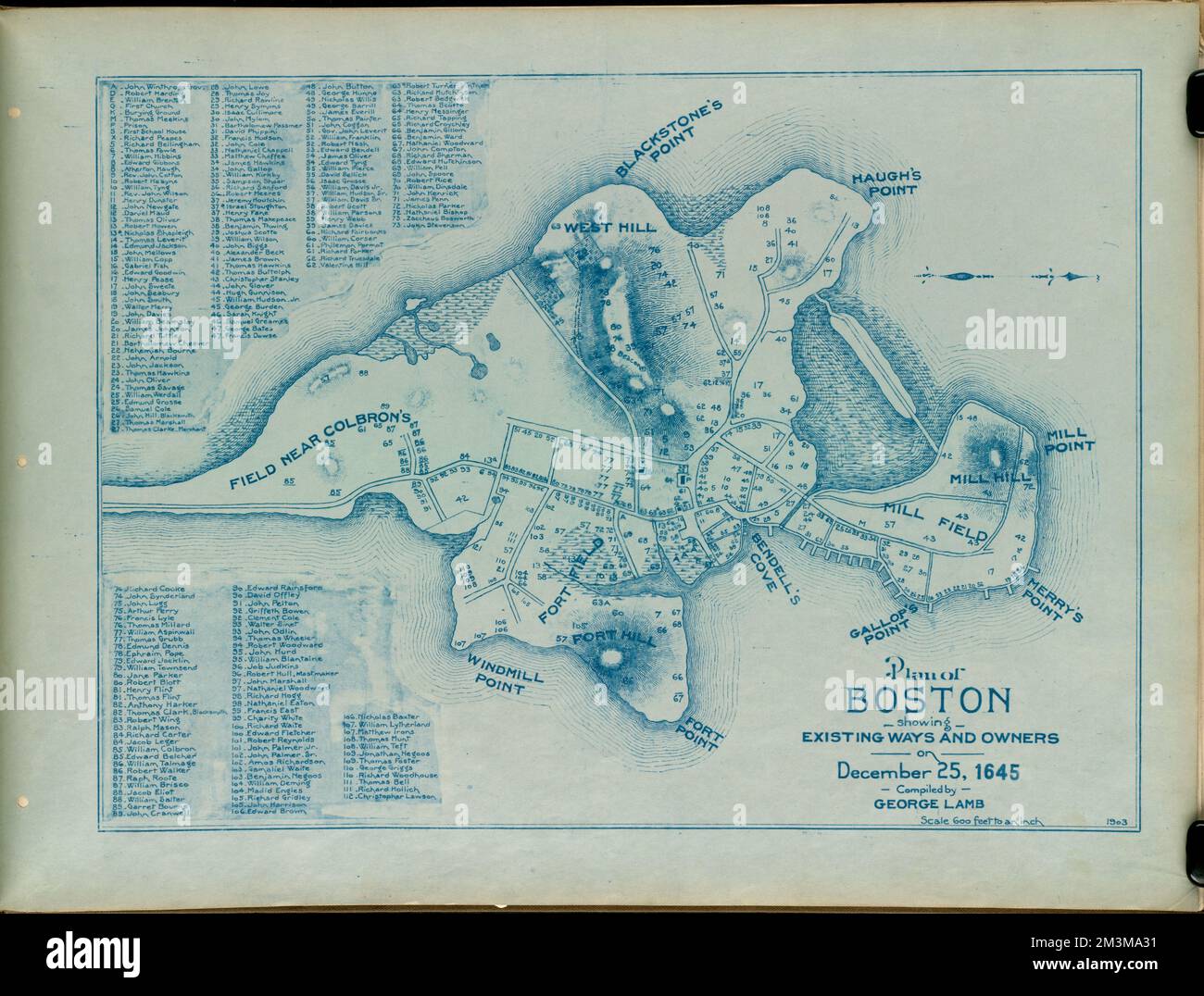 Plan of Boston showing existing ways and owners on December 25, 1645 ...