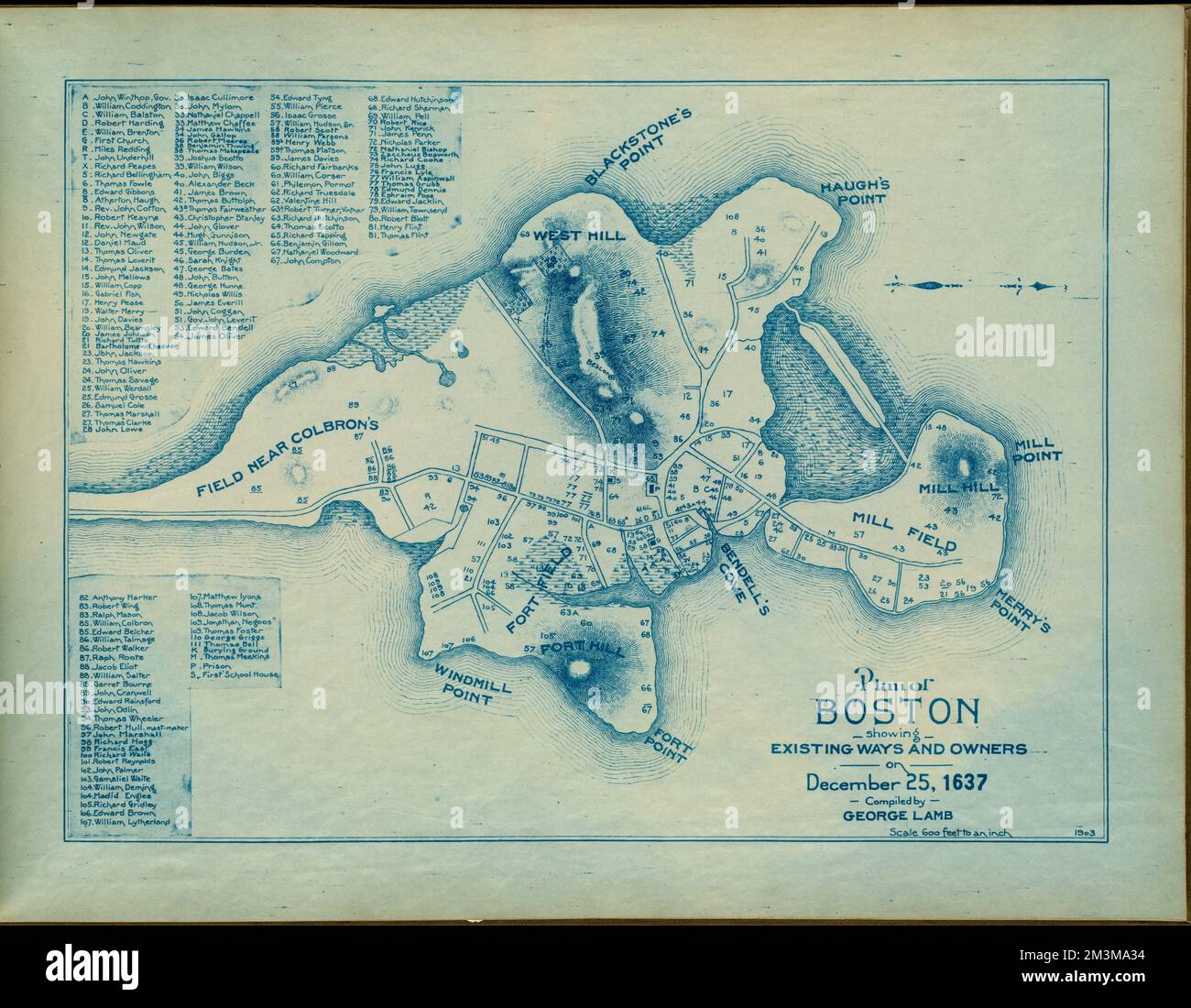 Plan of Boston showing existing ways and owners on December 25, 1637 ...