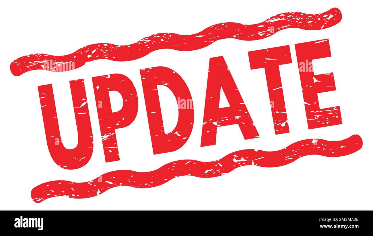 UPDATE text written on red lines stamp sign Stock Photo - Alamy
