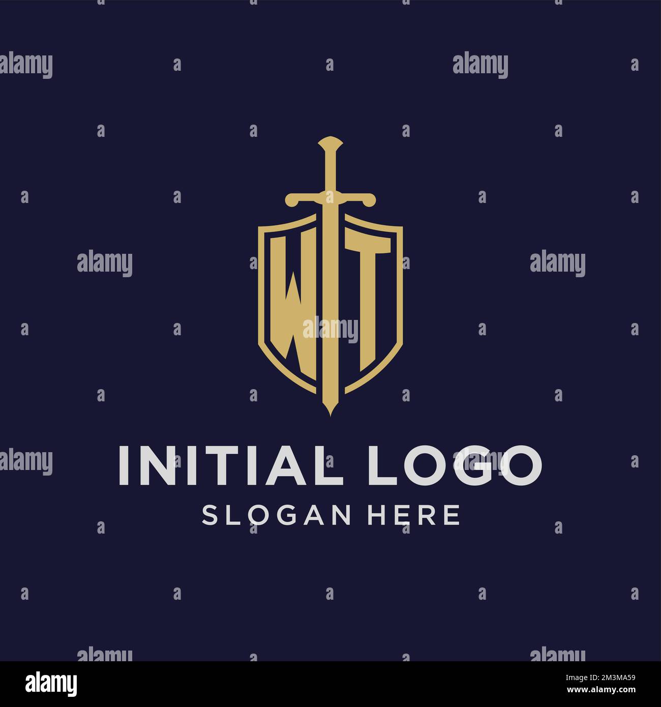 WT logo initial monogram with shield and sword design ideas Stock ...