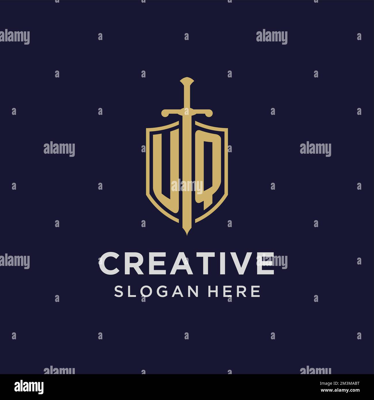 UQ logo initial monogram with shield and sword design ideas Stock ...