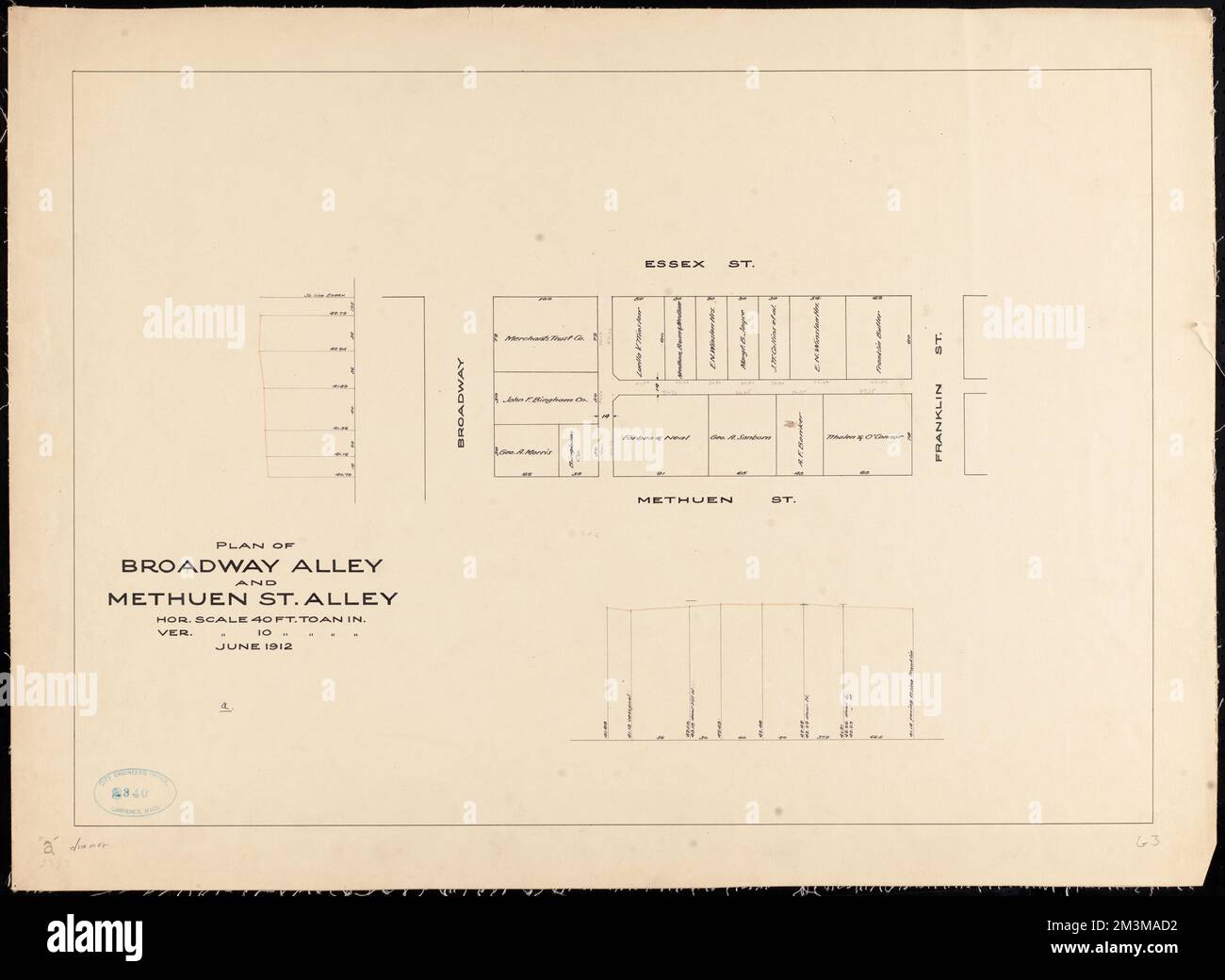 Plan of Broadway Alley and Methuen St. Alley , Streets. Lawrence Stock ...